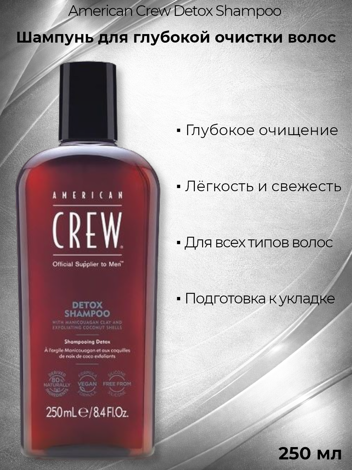 Шампунь American Crew Hair and Body Care Detox Shampoo, Детокс шампунь, 250 мл