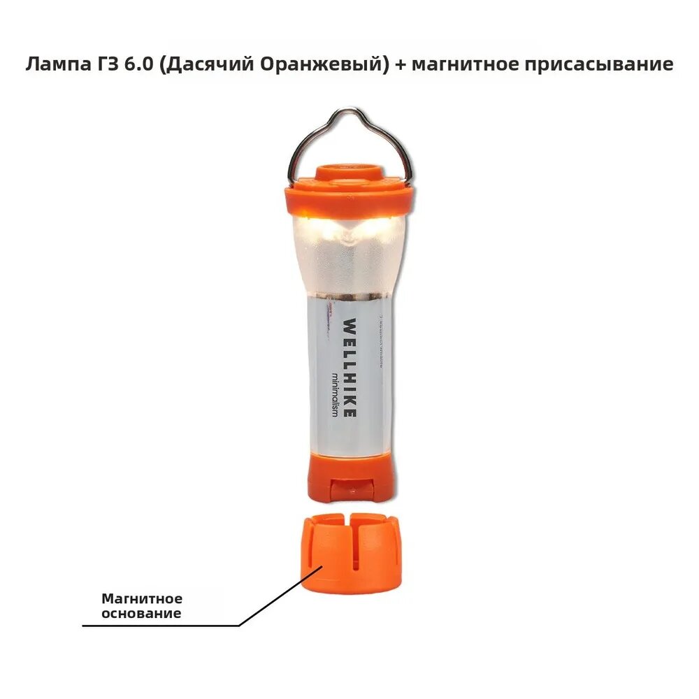 WellHike Кемпинговый фонарь Горчичный, 5 м, 8 режимов, IPX4, встроенный аккумулятор, 4*2.5*10 см