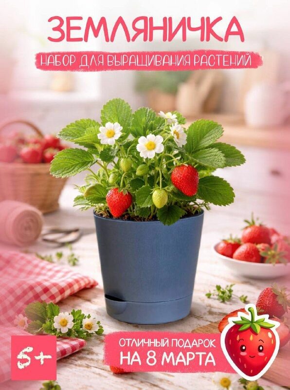 Детский набор для выращивания растений на подоконнике "Земляника"