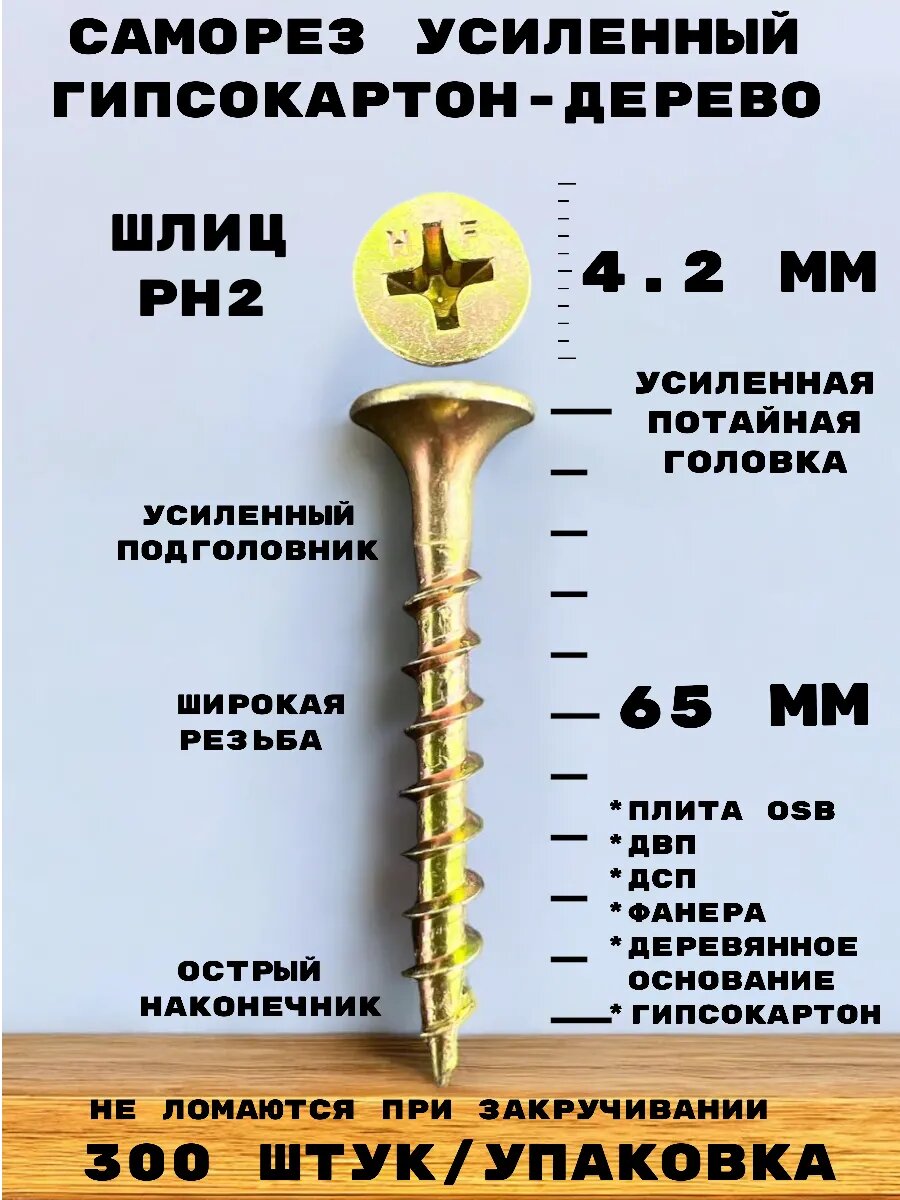 Саморез для гипсокартон/дерево, с потайной головкой