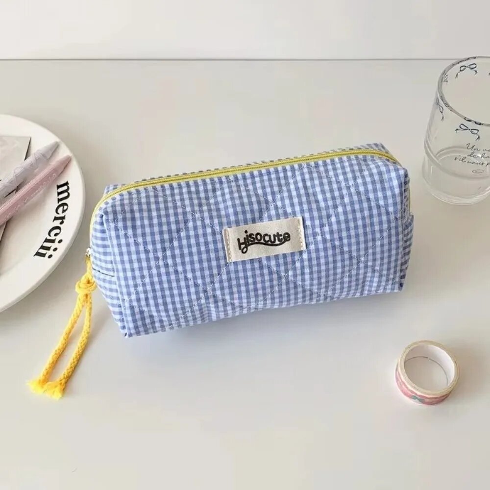 1 шт. цветной пенал в клетку для девочек, вместительная сумка для хранения канцелярских принадлежностей и косметики, косметичка