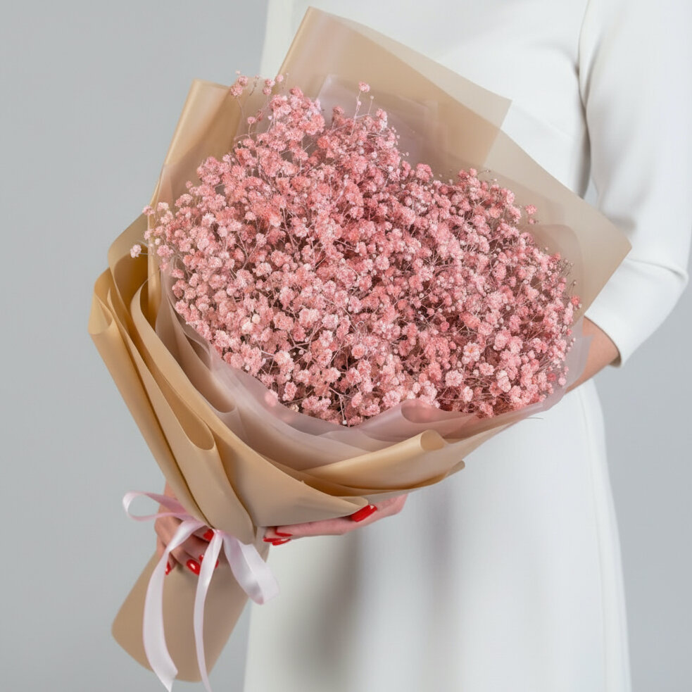 Букет Мегацвет24 "Розовые Гипсофилы", стабилизированный, 9шт, в дизайнерской упаковке