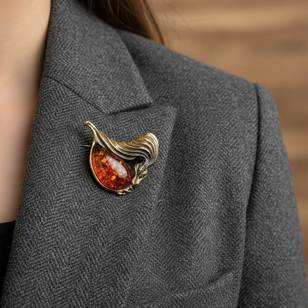 Брошь, янтарь