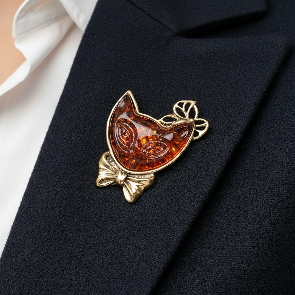 Брошь Народные промыслы, янтарь