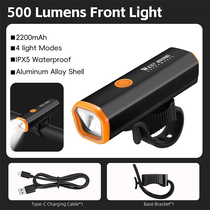 Велосипедная Фара West Biking 500 Люмен, Из Алюминиевого Сплава, Быстросъемная, Для Горных И Шоссейных Велосипедов