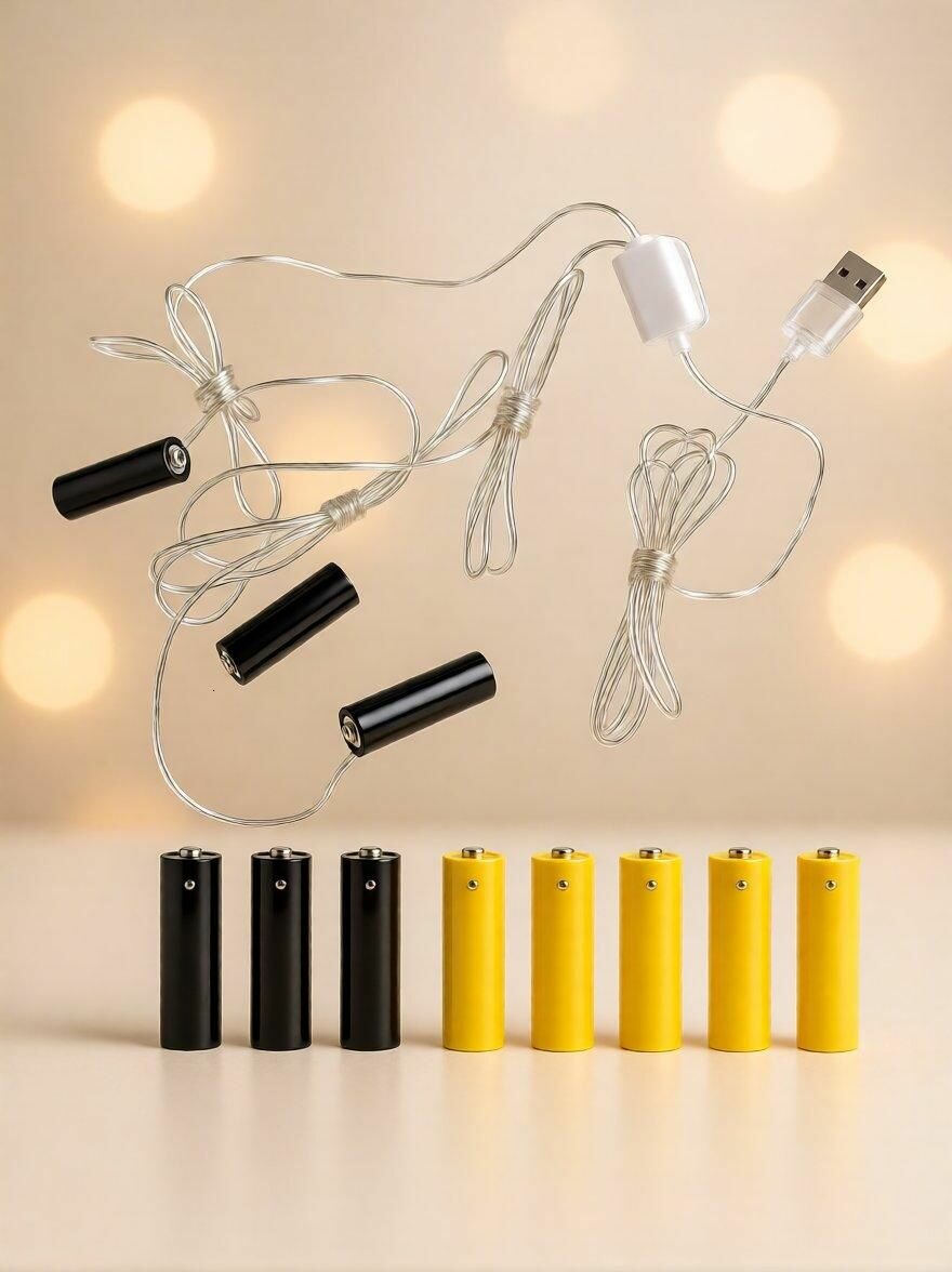 USB-адаптер питания светодиодных гирлянд взамен батареек AA, - Один на троих