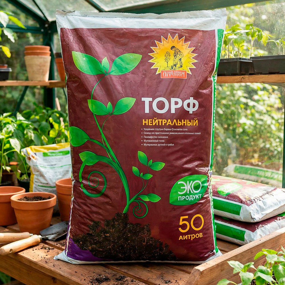 Торф нейтральный «Сам Себе Агроном» 50 л, для рассады, садовых и комнатных растений, улучшает структуру почвы
