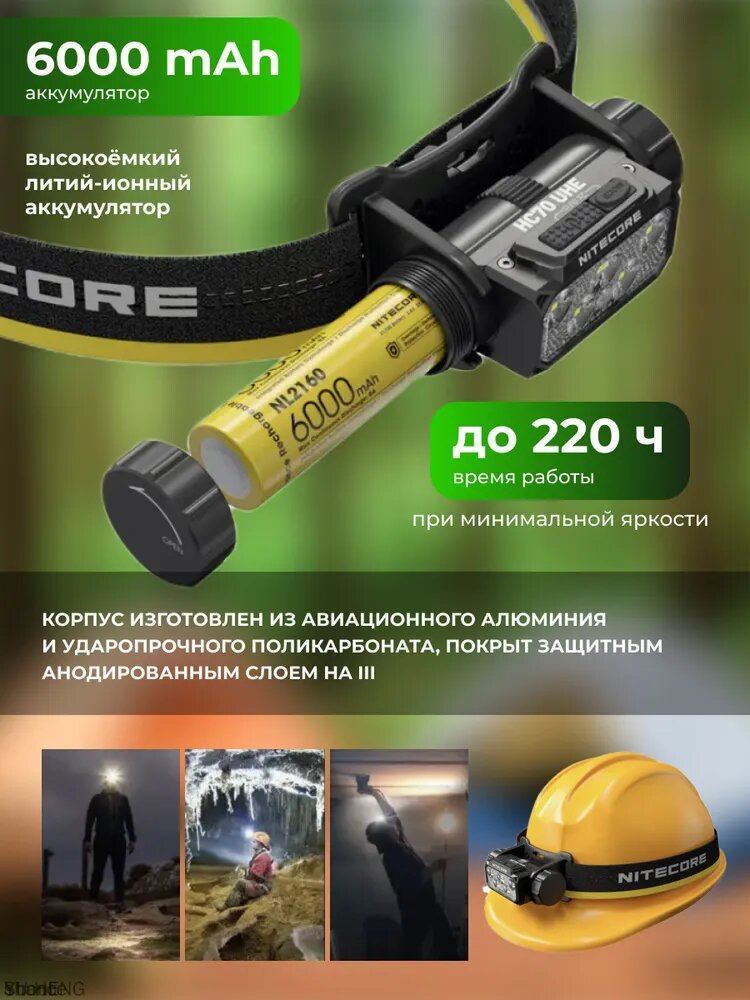 Налобный фонарь NITECORE HC70 UHE 1600 люмен 6000 mAh IP68 с аккумулятором — фото 1