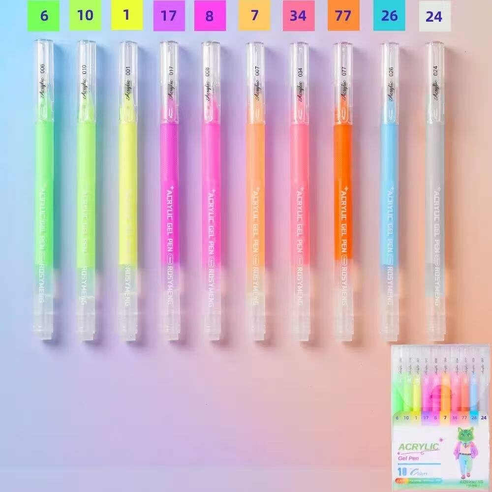 Гелевые ручки ROSYMENG с акриловыми чернилами, набор 10 цветов, водонепроницаемые, для рисования и письма