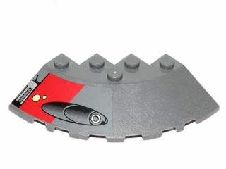 Brick, Round Corner 6 x 6 with Slope 33 Edge, Facet Cutout with Missile Launcher Pattern Left (Sticker) - Set 75001, 95188pb19L Dark Bluish Gray U