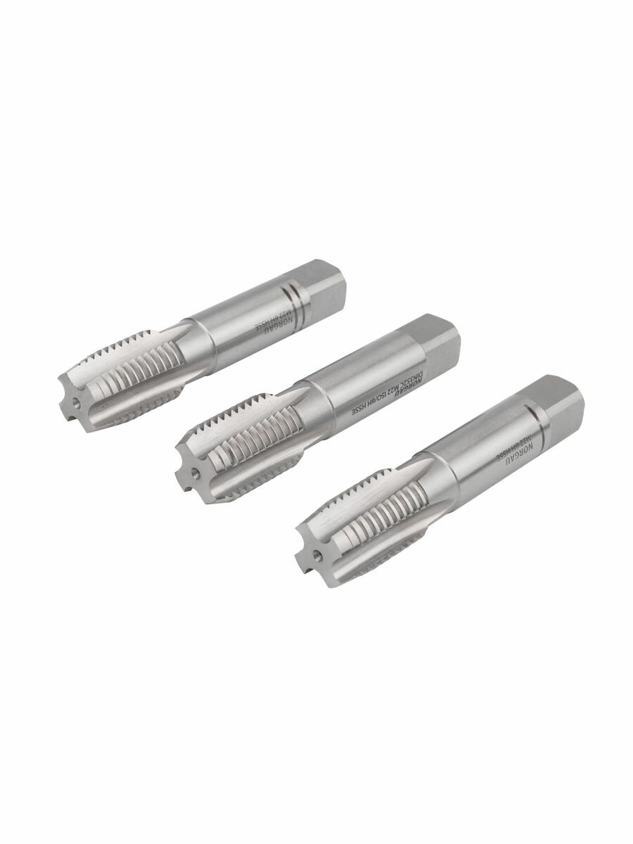 Набор метчиков NORGAU Industrial M 22 из HSS-E (Co 5%), по стали, чугуну и цветным металлам, 3 предмета.