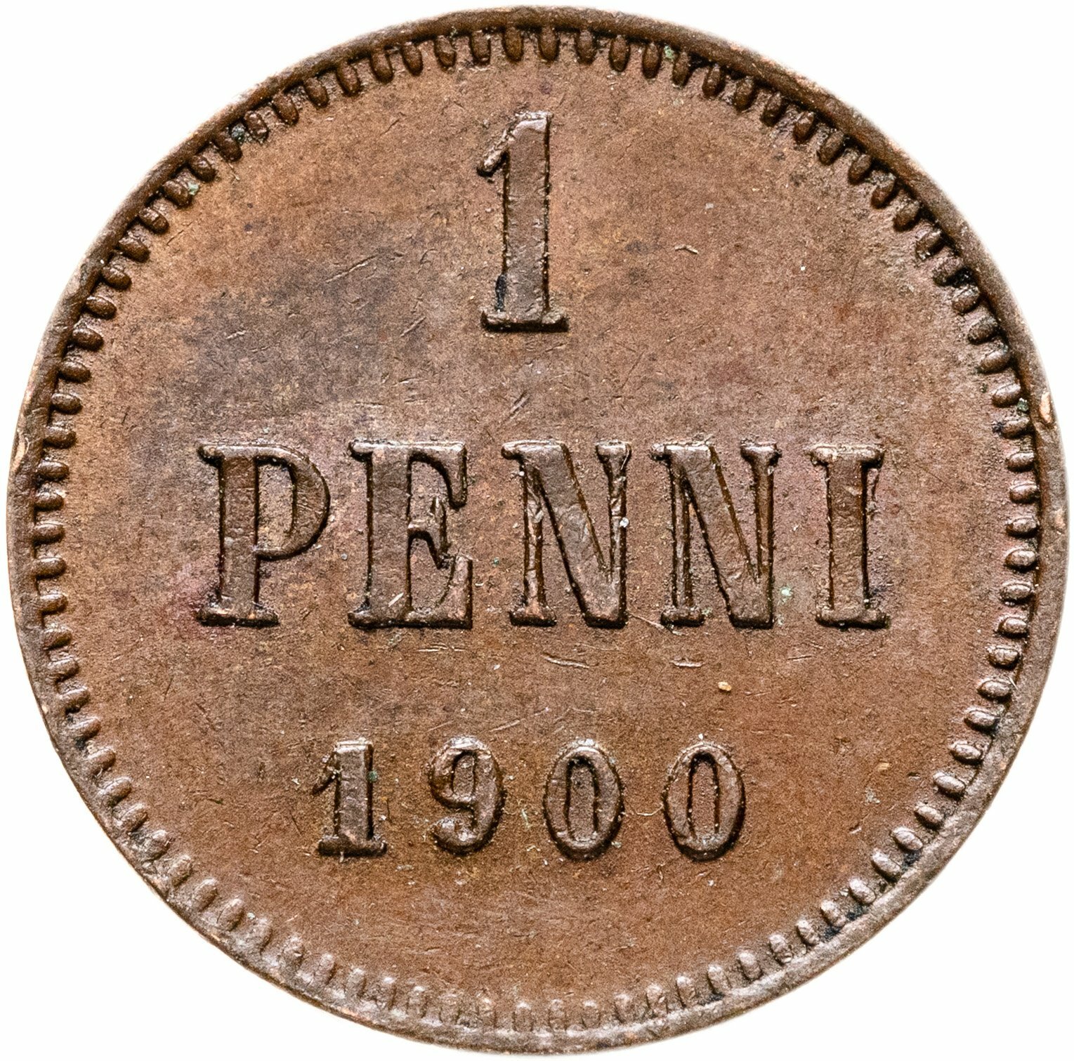 1 пенни penni 1900 Российская Финляндия, Медь, в сохранности AU