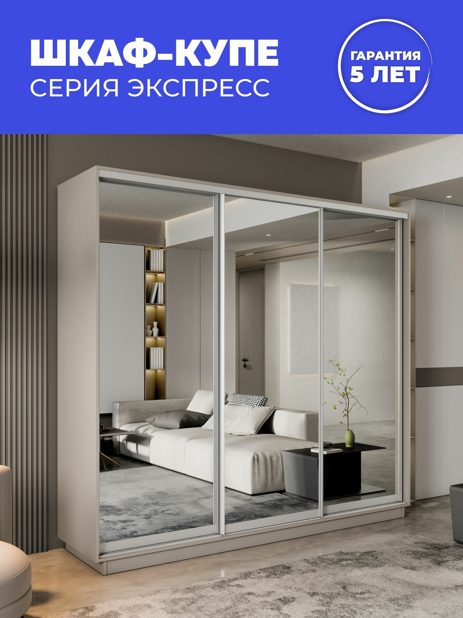 Шкаф-купе Экспресс 3-х дверный, с зеркалами, 180х60х240