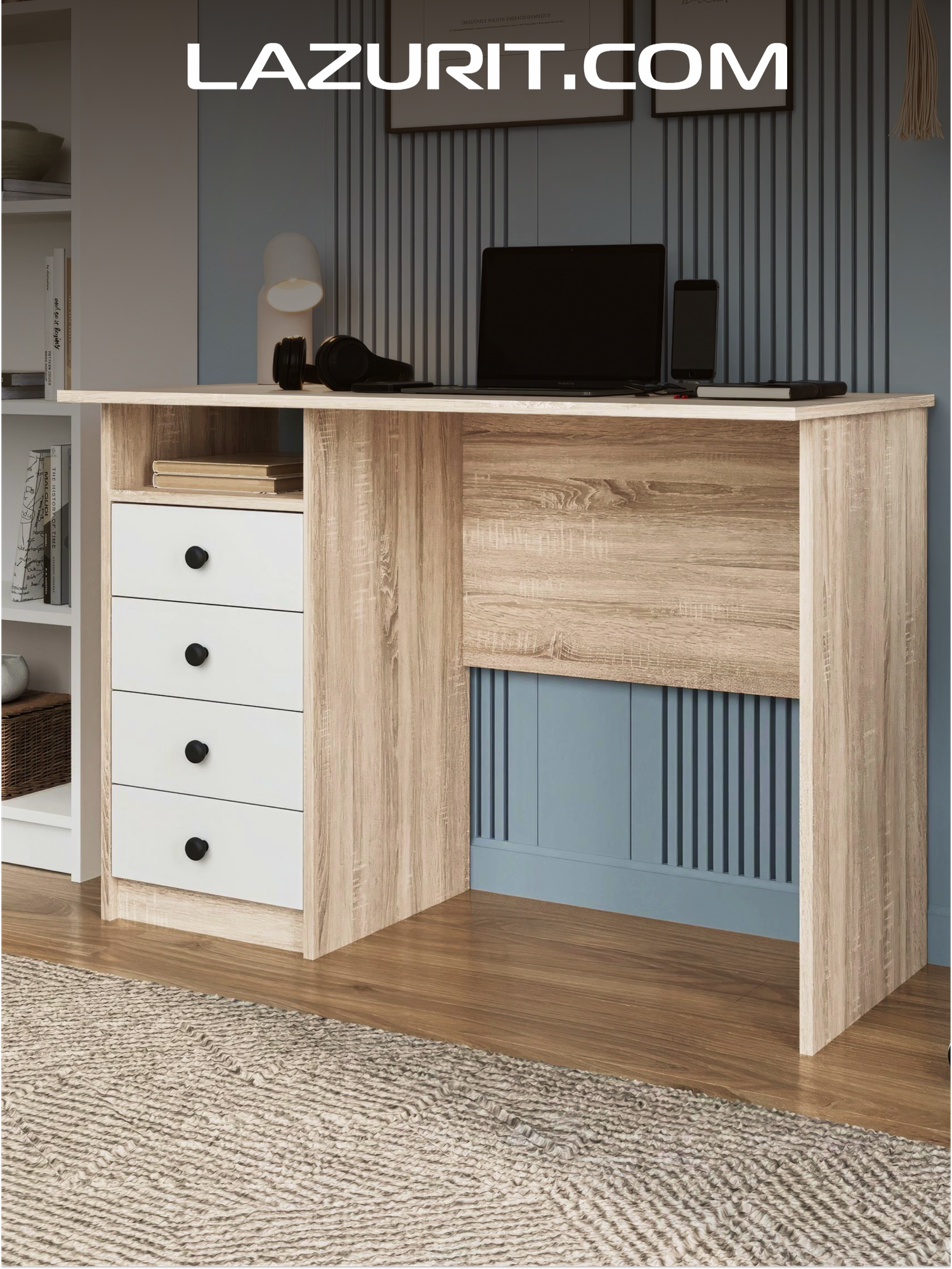 Стол письменный для школьника с ящиками и полкой белый сонома Lazurit Rocco 110х47 стол компьютерный широкий