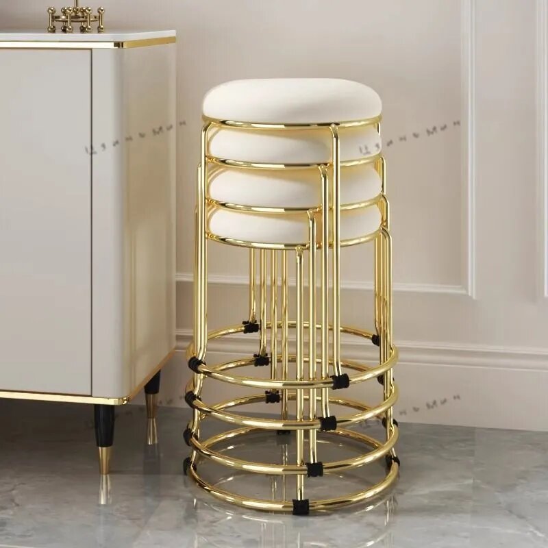 Табурет золотой, 4 шт. Круглые кухонные табуреты из металла с мягким сиденьем, комплект