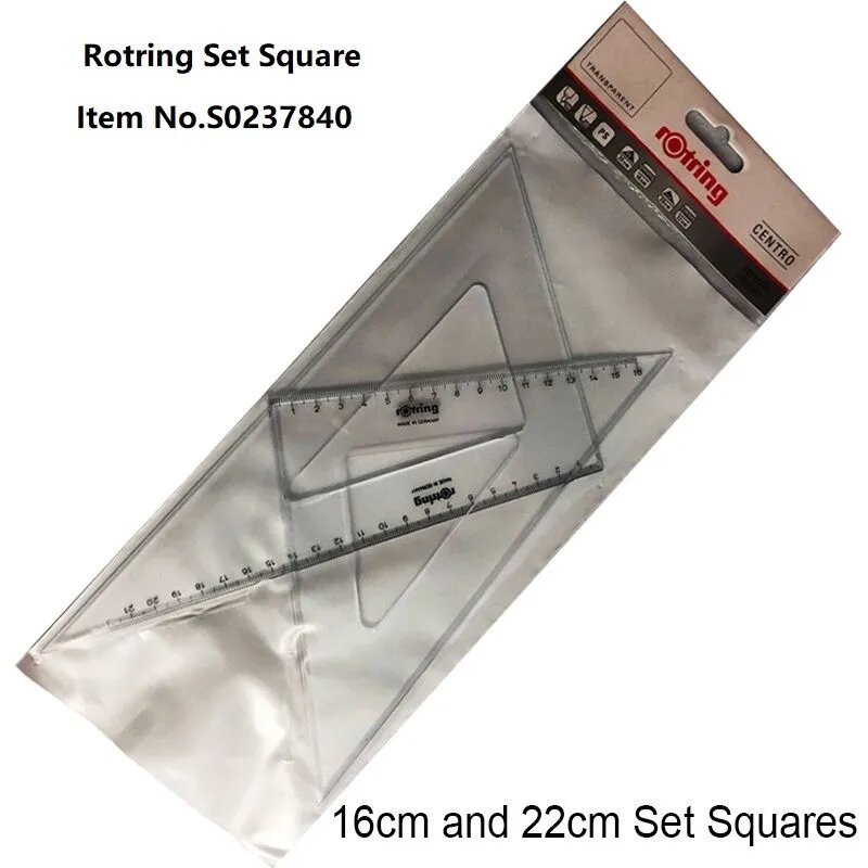 Угольник Rotring Set Square Triangular Ruler прозрачный набор 2 шт. (16см и 22см) для черчения