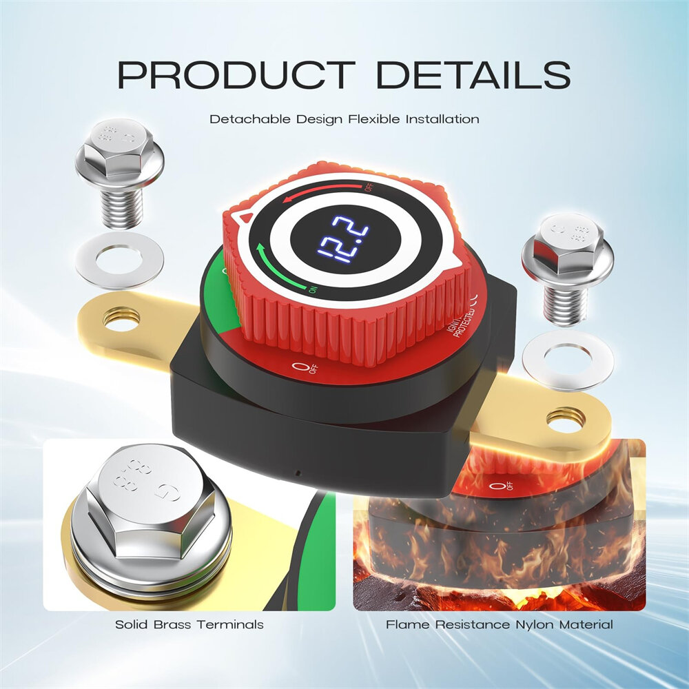 Side Post Battery Disconnect Switch 12V with LED Voltmeter — фото 1