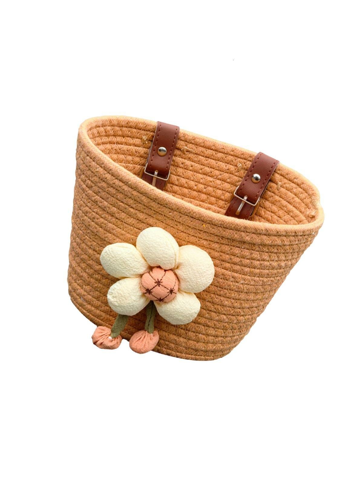 Корзина Для Велосипедов Для мальчиков И Девочек Регулируемая Плетеная Из Мягкой Веревки Корзина Для Трехколесного Велосипеда Корзина для Переднего Руля Велосипеда Проста в Установке