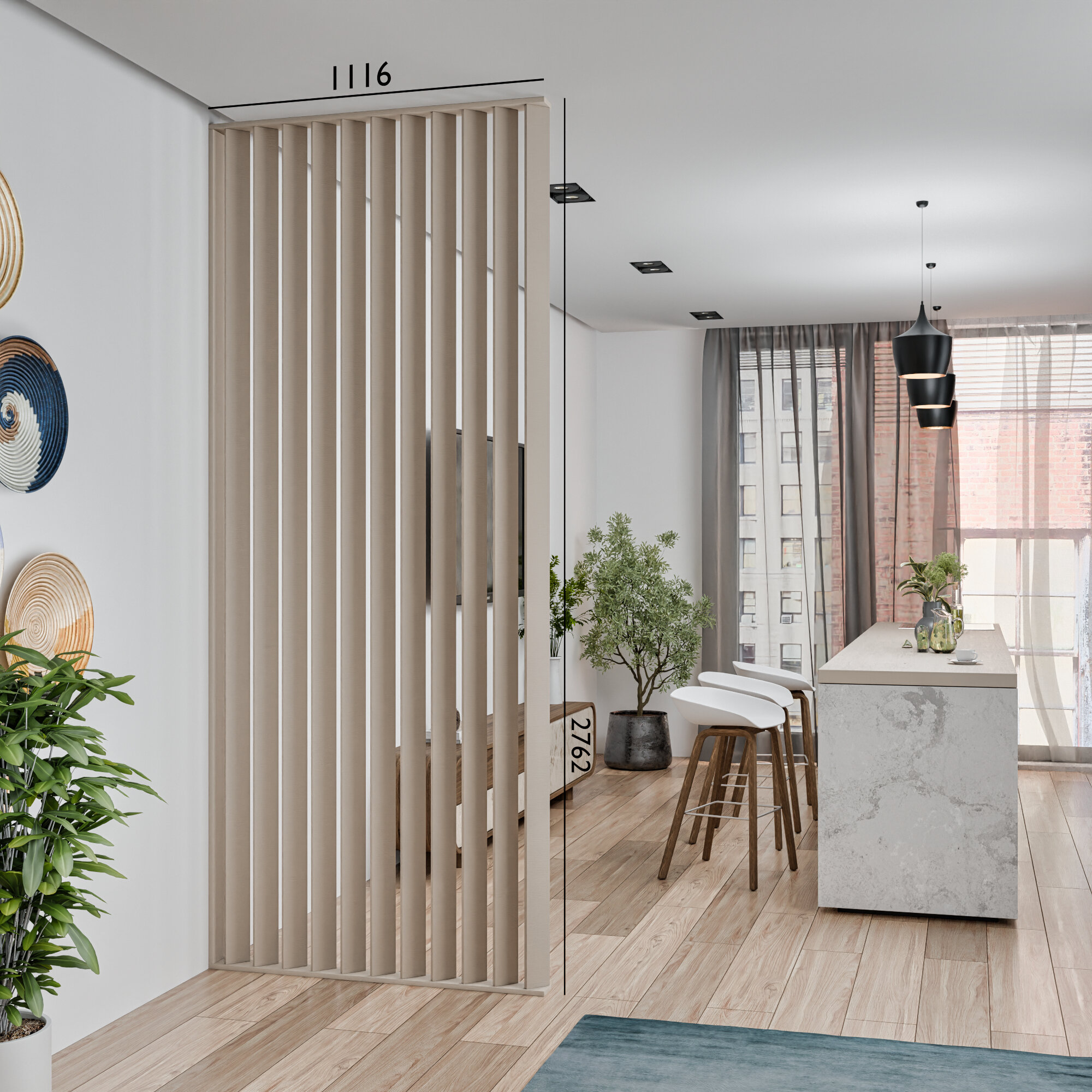 Реечная перегородка для зонирования пространства, цвет Кашемир