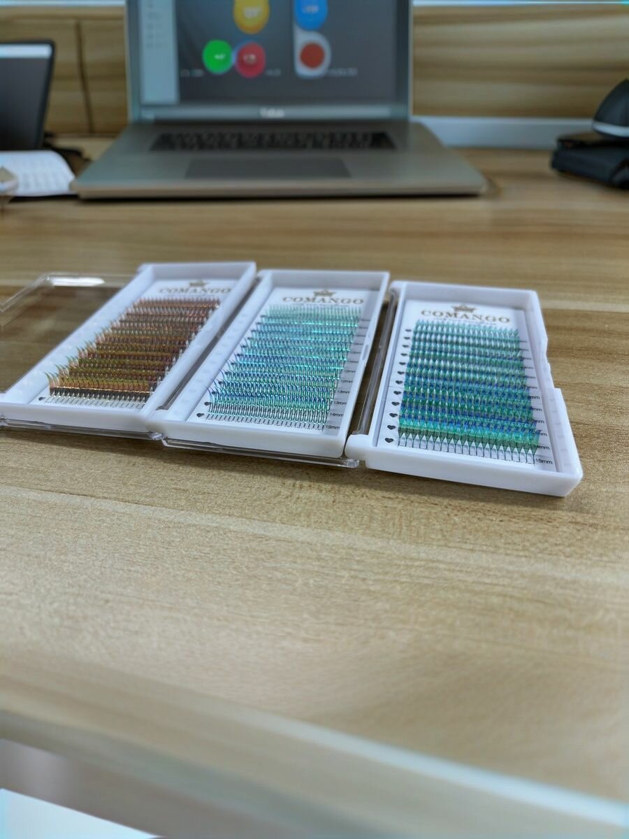 Pесницы для наращиванияготовые пучки перья аниме эффект 0.07 C 8-15 микс зеленый Spire CoMango