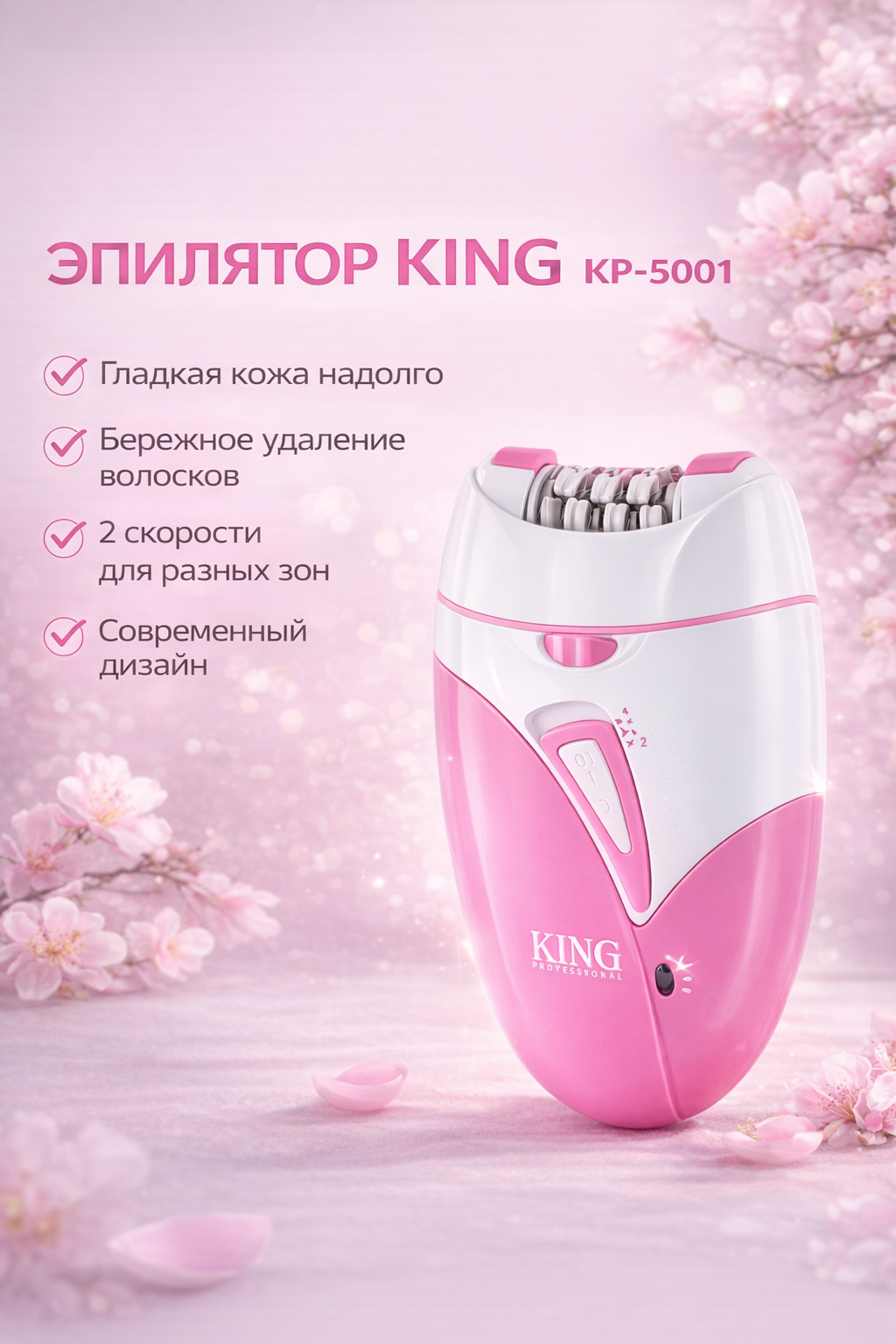 Эпилятор KING KP-5001 для удаления волос, 2 скорости, гладкая кожа, магазин ProgTech