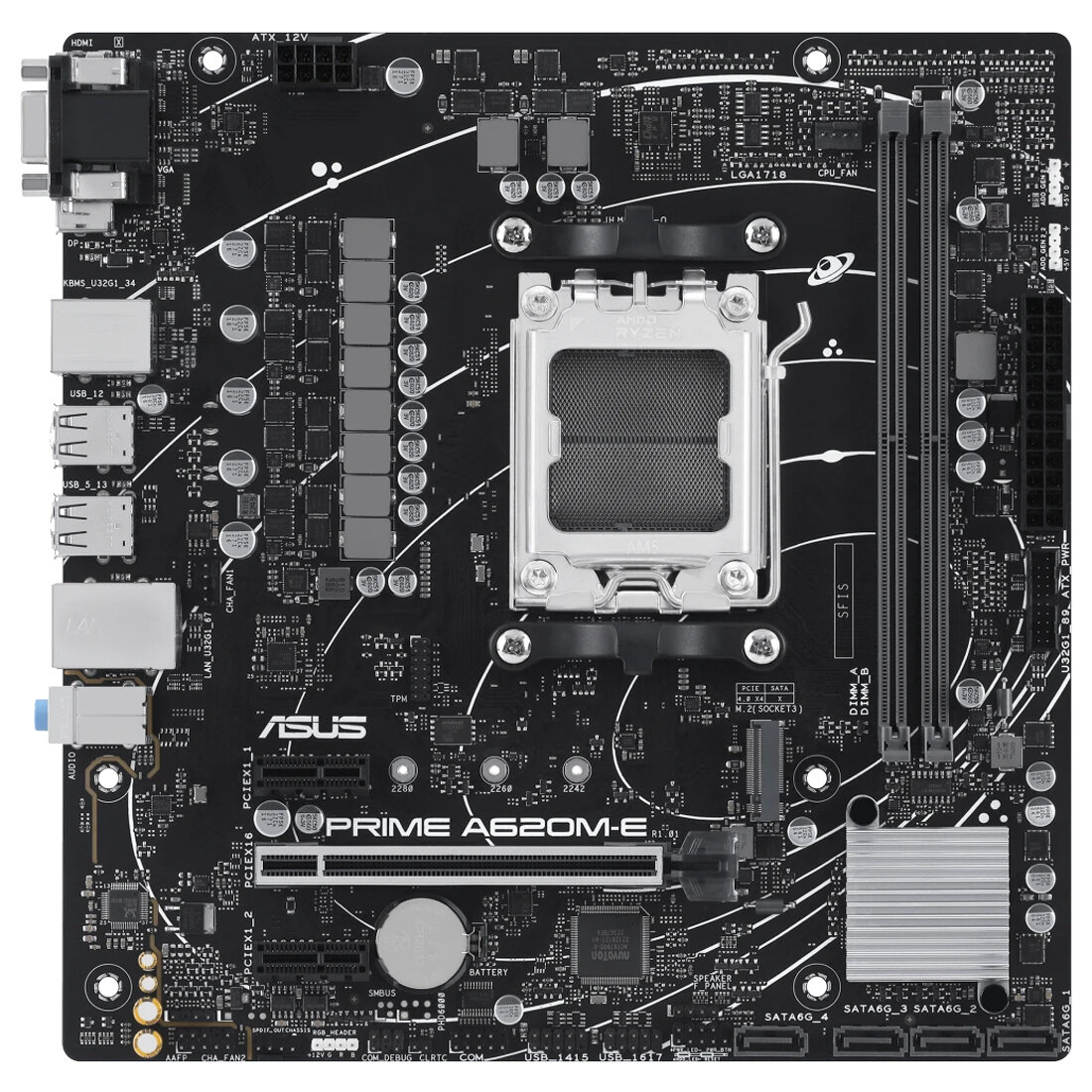 Материнская плата Socket-AM5 Asus PRIME A620M-E, A620 (2xDDR5 PCI-E16x M.2 mATX)