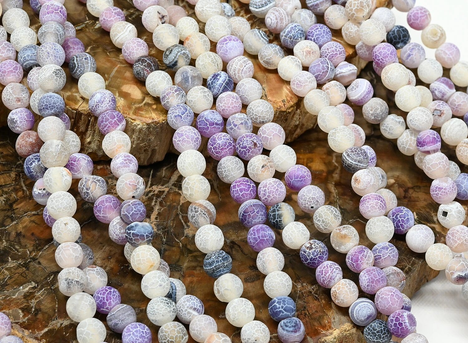 Бусины из агата Вены Дракона шарик 6мм цв. сиреневый матовый, 34см, 64 бусин .