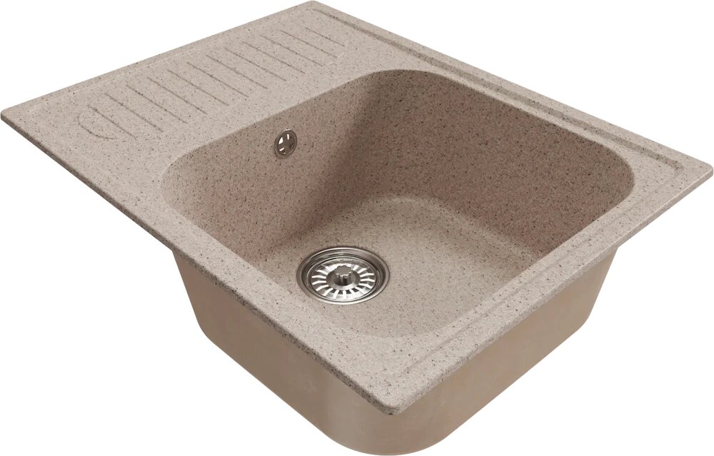 Мойка кухонная Mixline ML-GM18 мраморная, 64x49, прямоугольная, мойка для кухни, с крылом, бежевая, матовая