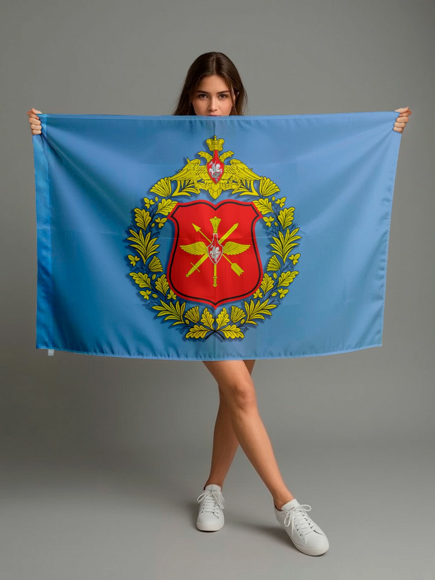 Флаг войск беспилотных систем БПЛА на голубом фоне, 90х135 см на шёлке для ручного древка