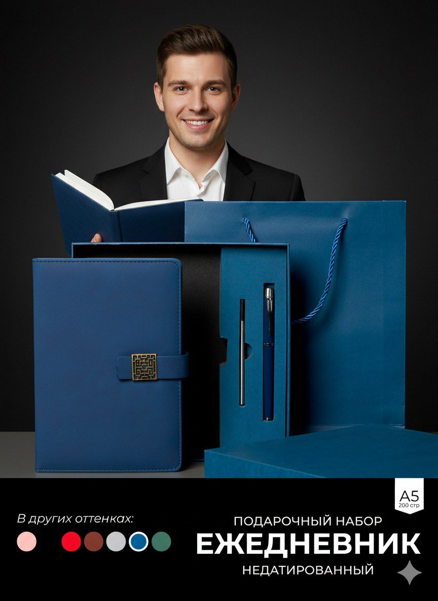 Подарочный набор ежедневник с ручкой недатированный А5 синий