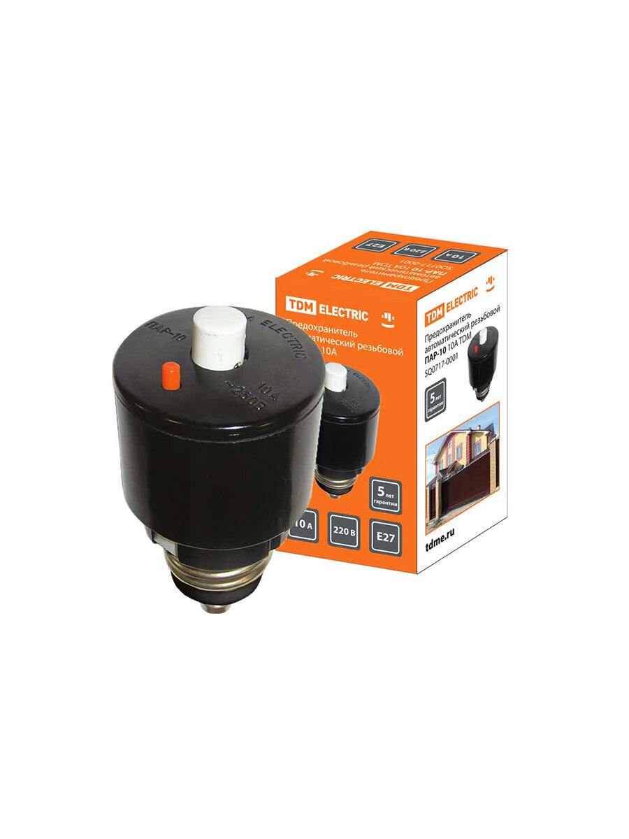 Предохранитель автоматический резьбовой TDM ELECTRIC ПАР-10 однополюсный 10А 1,5кА Е27 220В черный SQ0717-0001