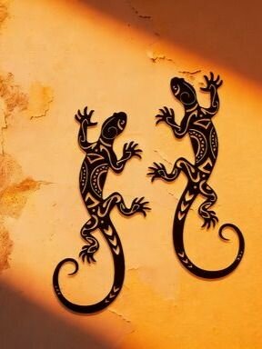 Металлические ящерицы настенные, кованая ящерица для стен: пара скульптур для декора сада и стен в деревенском стиле