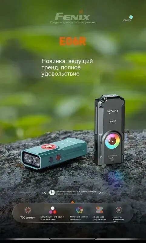 Фонарь-брелок Fenix E06R Серый светодиодный аккумуляторный для туризма с тремя источниками света