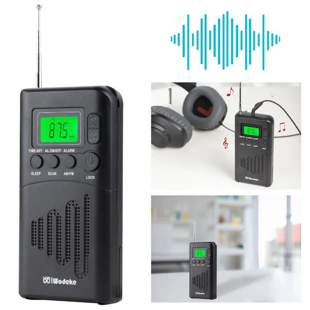 MP3-плеер Wodeke FM/AM, цифровой дисплей, черный, будильник