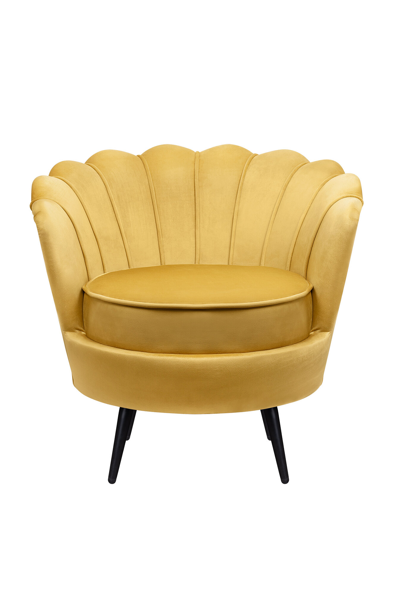 Кресло ракушка Mak-interior, Pearl yellow, дизайнерское для дома, желтого цвета с черными ножками