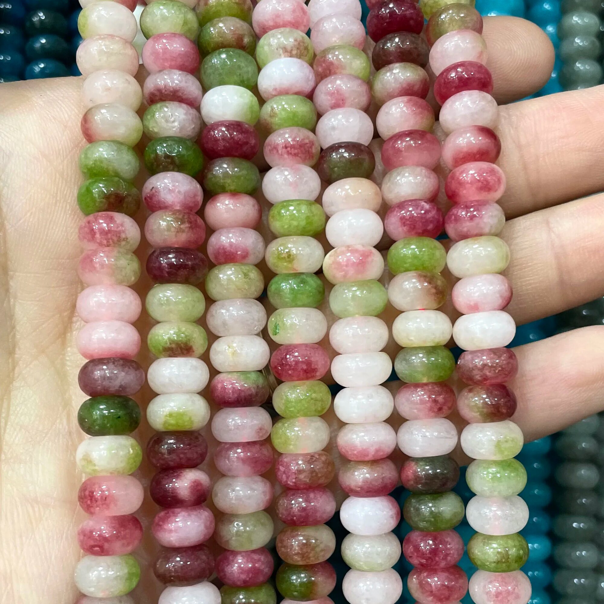 Натуральные бусины апатит амазонит аквамарин Rondelle SYSRXLR 24