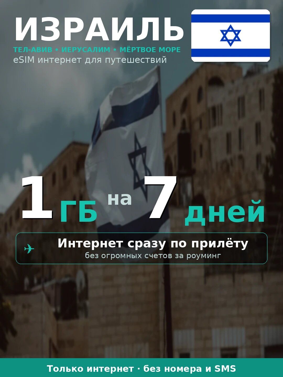 ESIM Израиль — мобильный интернет 1 ГБ на 7 дней | виртуальная SIM-карта для путешествий