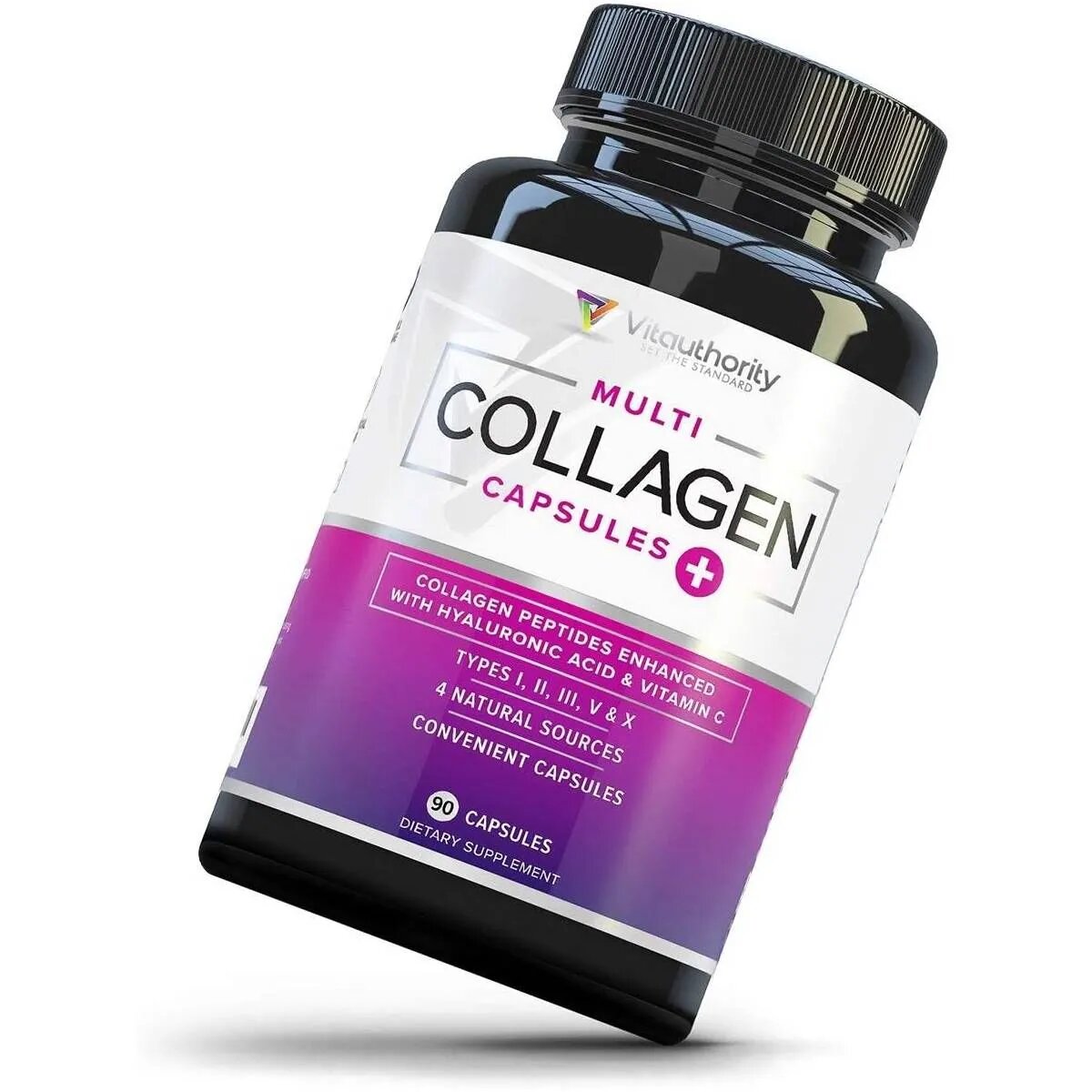 Vitauthority Multi Collagen 5 типов коллагена I II III V X с гиалуроновой кислотой и витамином C 90 капсул 225 мл