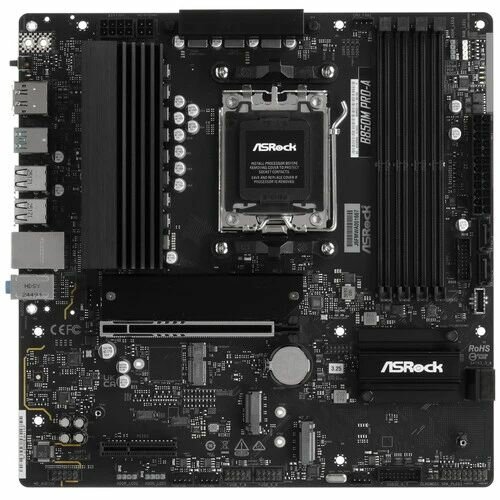 Материнская плата ASRock B850M Pro-A (90-MXBR80-A0UAYZ) - AM5, AMD B850, 4xDDR5-7200 МГц, 1xPCI-Ex16, 3xM.2, Micro-ATX