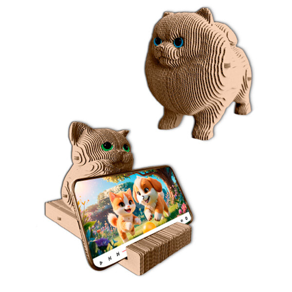 Конструктор картонный QBRIX 3d шпиц органайзер и котик-подставка, 20099