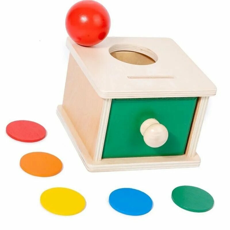 Деревянная развивающая игрушка для детей 1-3 лет: Монтессори-коробка с монетками и шариками