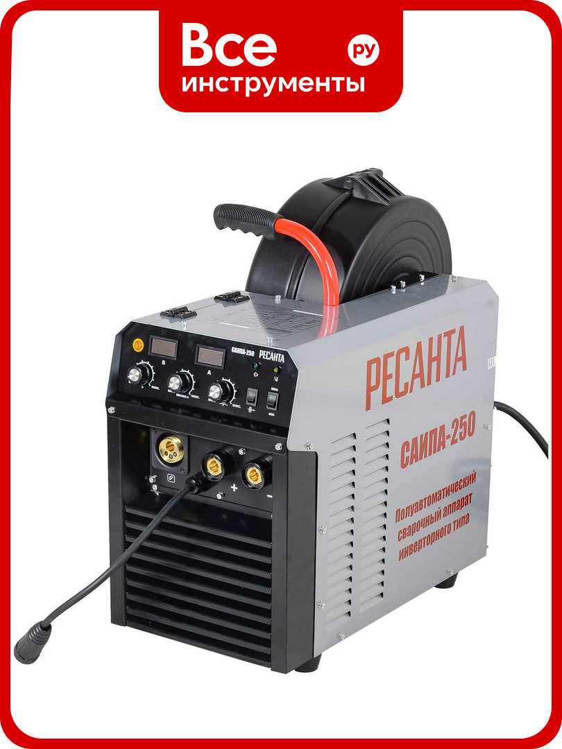 Сварочный полуавтомат Ресанта САИПА-250, MIG/MAG/MMA, 250А, 380В, 9.6кВт, 26кг