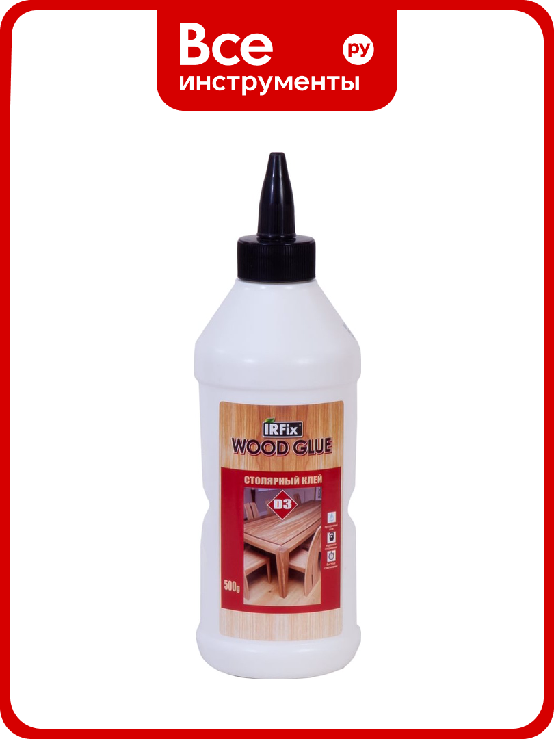 Клей столярный IRFIX WOOD GLUE D3, для дерева, в бутылке, белый, 500 г