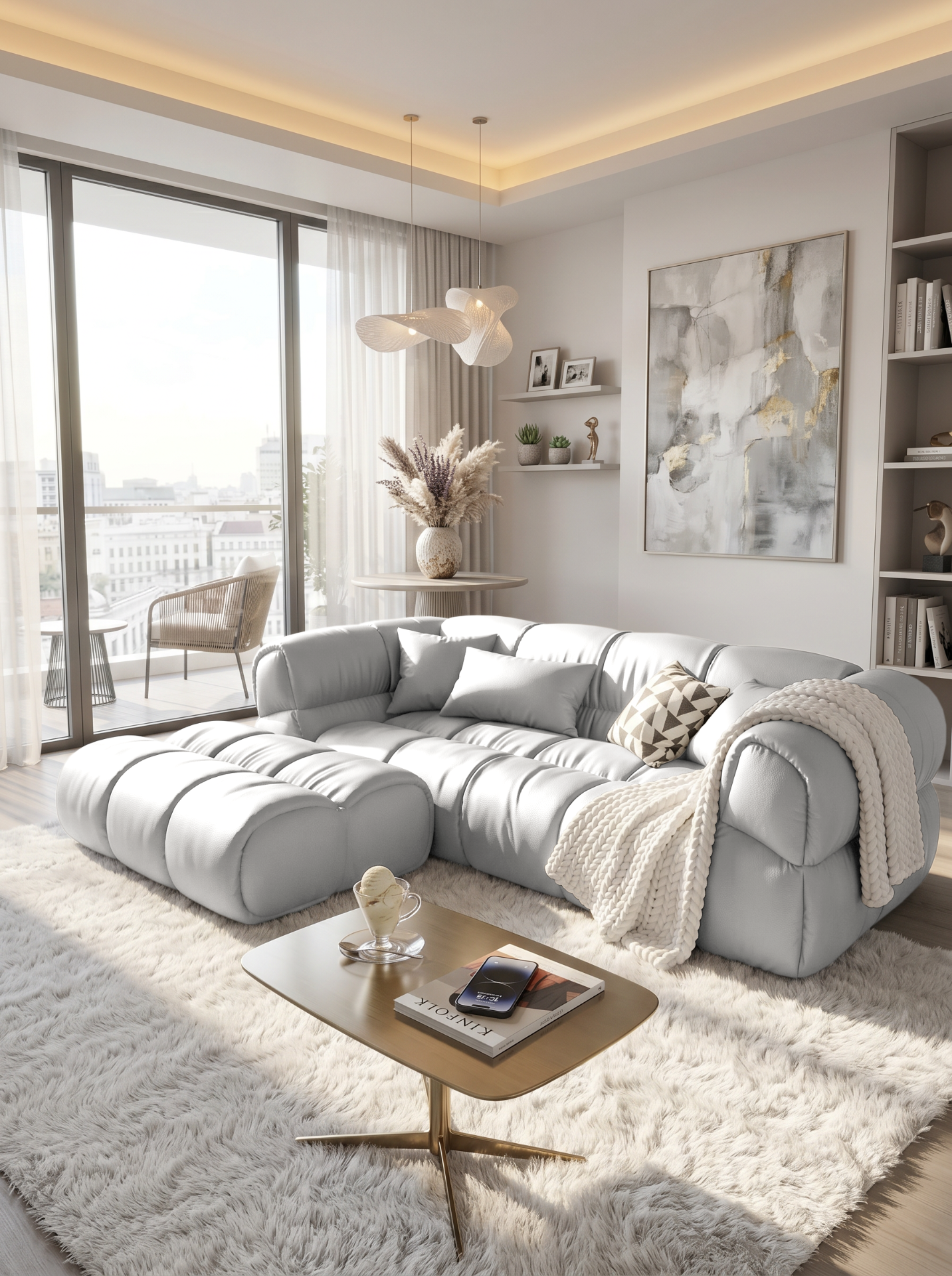 Угловой диван Шелби Galaxy New White NEW 239x174x72 см, белый Экокожа, нераскладной GOODFORM