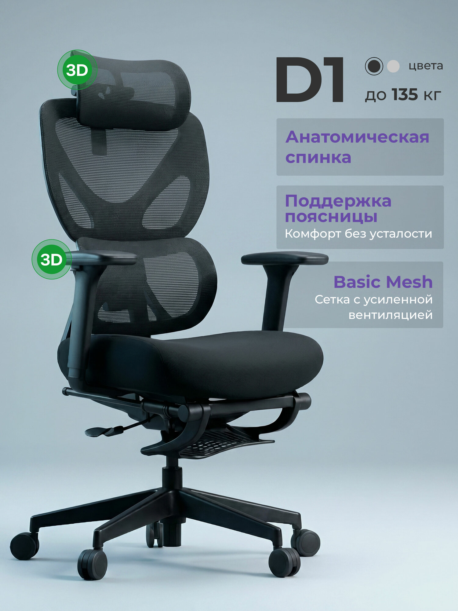 Кресло компьютерное эргономичное ортопедическое для дома и офиса Ergostul D1 Black