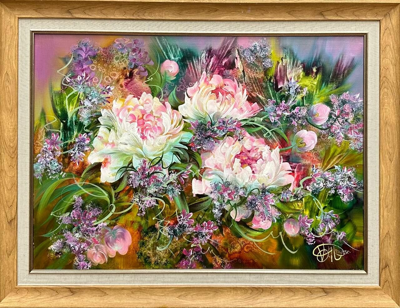 Картина маслом, цветы "Пионы". Холст/Масло. Размер 50х70. Автор Тимакова.