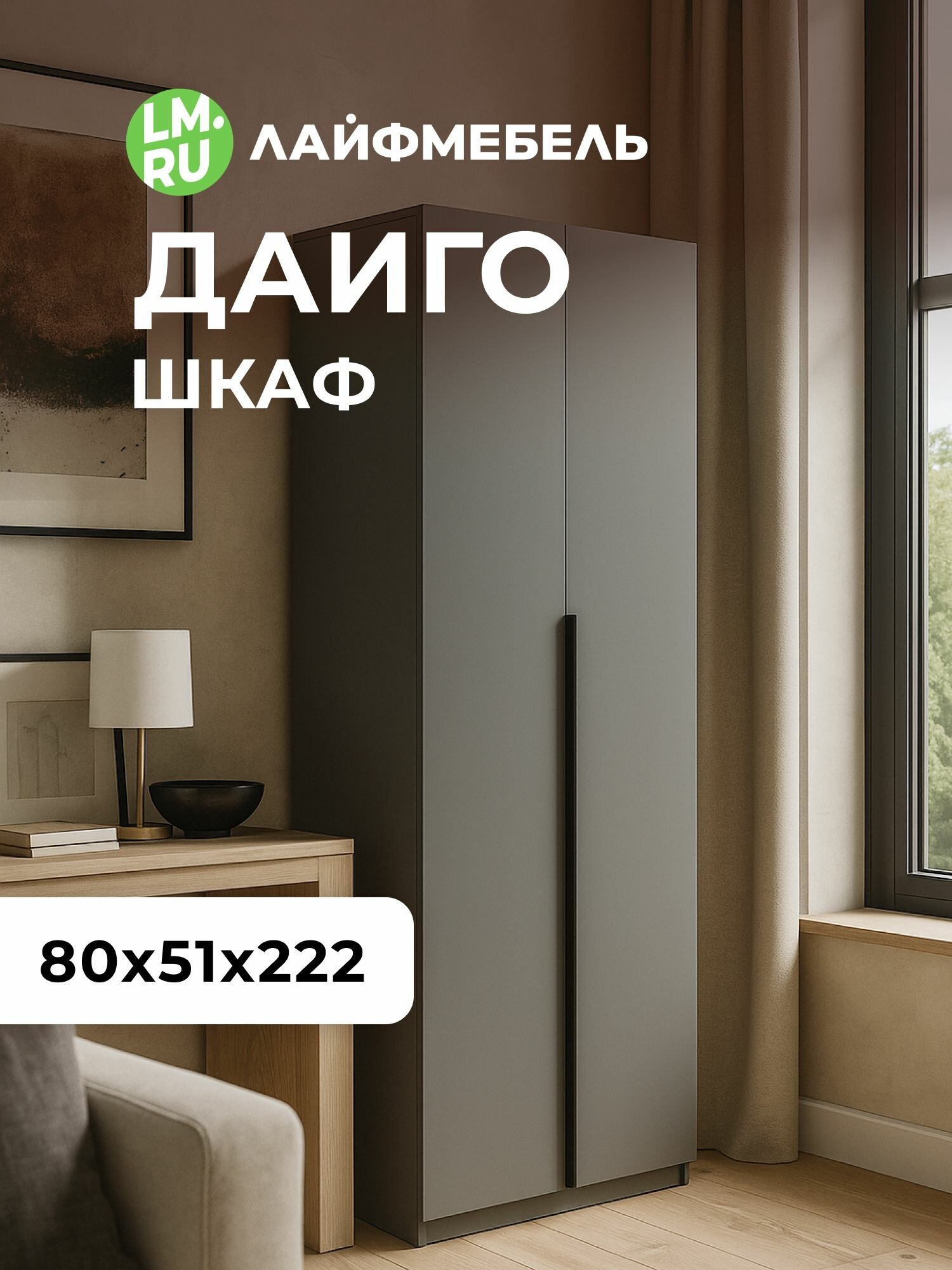 Шкаф для одежды двухстворчатый графит серый Лайфмебель Даиго
