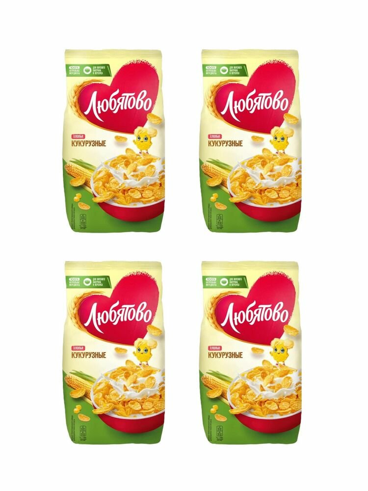 Любятово Готовый завтрак Хлопья кукурузные, 300 г, 4 шт