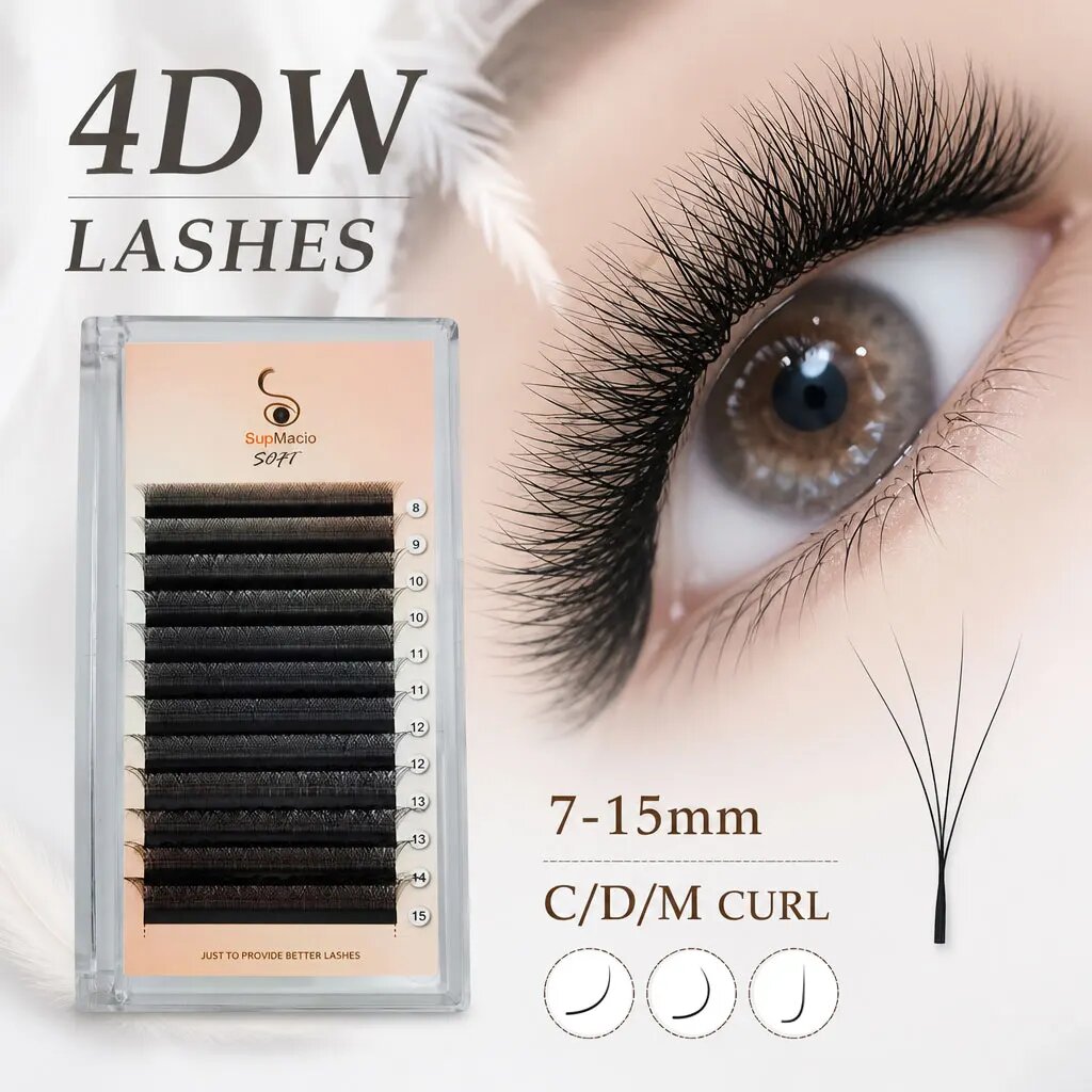 Supmacio 4D W Lashes М изгиб, 10 мм, черные ресницы