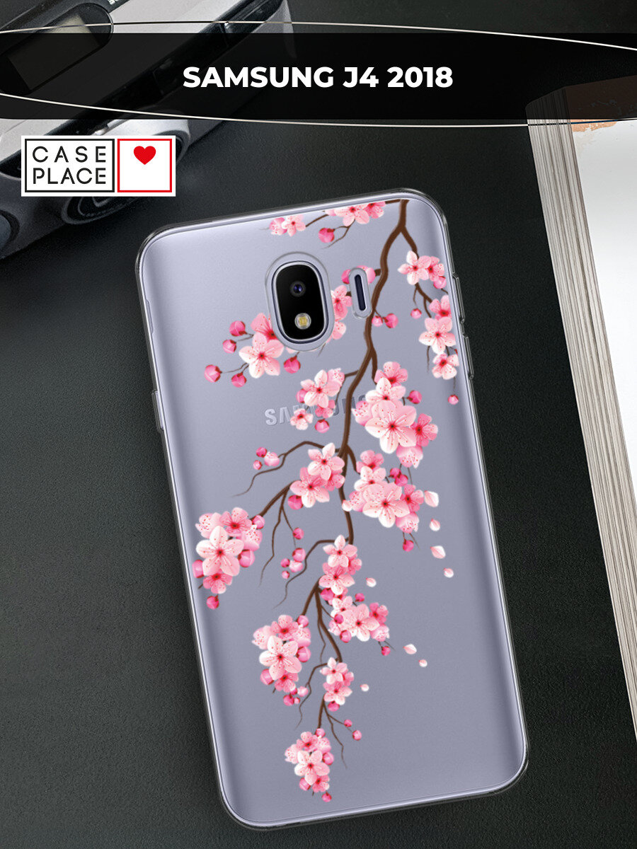 Чехол на Samsung Galaxy J4 / Самсунг Галакси Джей 4 с принтом Розовая сакура, прозрачный